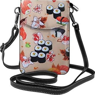 IUBBKI Délicieux Sushi Porte-monnaie pour téléphone portable - Petit portefeuille en cuir à bandoulière pour femmes Sac à bandoulière pour carte de transport