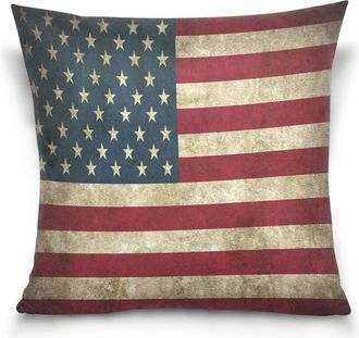 Linomo Kissenbezug 40x40 cm, Jahrgang USA Amerikanisch Flagge Dekorative Kissenbezug Kissenhülle für Couch Sofa Bett Hause
