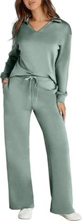 Generic Survêtement 2 pièces pour femme, ensemble de vêtements de sport tendance, ensemble de vêtements de sport coordonné ensembles de couleur unie, pull, pa