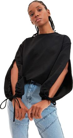 Trendyol Trendyol Black breitet ausdehnungsweise gestrickte schlanke Sweat-Sweatshirt, schwarz