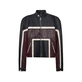 GCDS Logo-patch Panelled Biker Jacket
