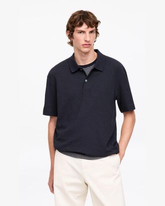 Arket Poloshirt Aus Baumwoll-Leinen -Blau