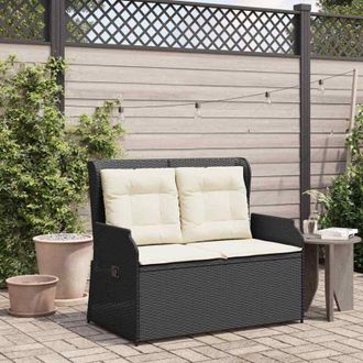 vidaXL vidaXL Banc de jardin avec coussin Noir Poly rotin