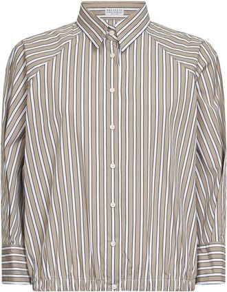 Brunello Cucinelli Femme, Blouses et Chemises, Multicolore, Taille: 36 FR Chemise en popeline &agrave; rayures ombr&eacute;es et Monili