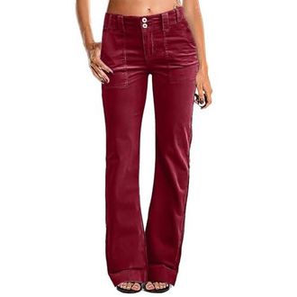 Generic Pantalon &eacute;vas&eacute; pour femme - Taille mi-haute - Extensible - Jambe large - Pour le travail, le bureau, l&eacute;cole, les enseignants, 2 vin, XXL