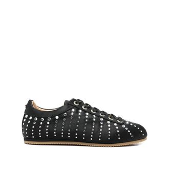 Mach & Mach Schwarzer Satin Crystal Ray Ballet Runner - - Shoes - Damen - Schwarzk - 38 EU