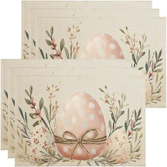 Generic Oster-Tischsets, Pfirsichei-Motiv, rustikale Blumen-Tischsets f&uuml;r Esstisch, Fr&uuml;hlingsferien, rutschfest, waschbar, f&uuml;r drinnen und drau&szlig;en, K&uuml;che, Par