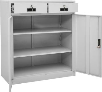 Generic Stahlbüroschrank Hellgrau 90x40x102 cm, Haltbare 2 Einstellbare Regale, 2 Schubladen mit 3 Abschnitten Ballbesitzer Läufer, Ideal für die Aufbewahrung