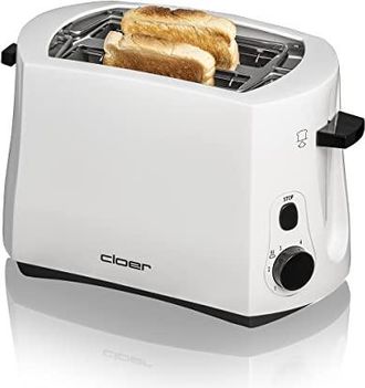 Cloer 331 Cool-Wall-Toaster, 825 W, für 2 Toastscheiben, integrierter Brötchenaufsatz, Krümelschublade, Nachhebevorrichtung, Weiß