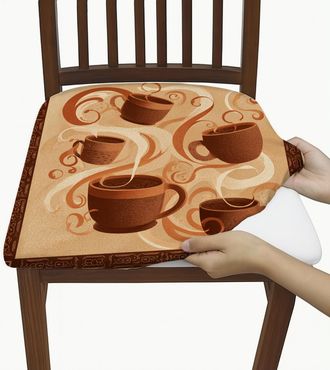 Generic Stuhl-Sitzbez&uuml;ge mit Kaffeebecher-Motiv, dehnbar, waschbar, Spandex, f&uuml;r K&uuml;che, Esszimmer, Dekoration, dekorative Bez&uuml;ge f&uuml;r Zuhause, 6 St&uuml;ck