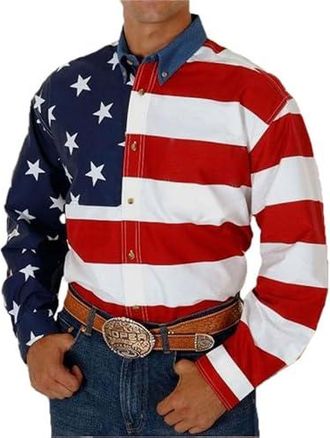 Keephen Hommes Mode Motif Imprimé Chemise décontractée Revers en Vrac Button Down Chemise Drapeau USA Element 3D Imprimé Cardigan Manches Longues