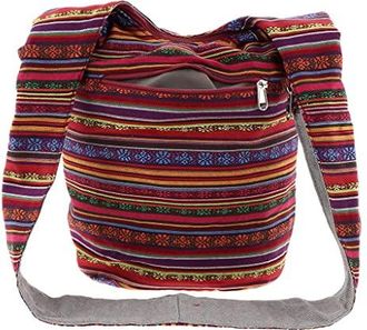 SM SunniMix Thai Bohemian Crossbody Sac à Bandoulière Hippie Zip sur Supérieur, rouge, 35 x 18 x 32 cm