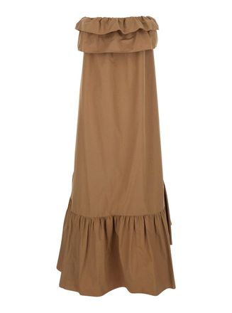 Saint Laurent Womens Long Dress Beige Cotton Brown