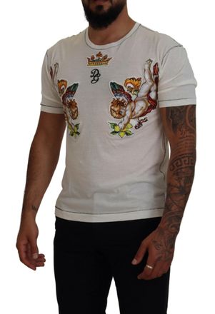 Dolce & Gabbana White Printed Short Sleeves Men T-Shirt Cotton Silk
