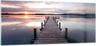 Arttor Panorama Bilder auf Glas 100x40cm Glasbild Fußgängerbrücke See Sonnenuntergang Abend Groß Wanddeko Schlafzimmer Küche Wandbilder Dekoration Wohnzimmer
