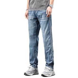 Generic Jean extensible &agrave; panneaux fins pour homme, style &eacute;t&eacute;, coupe droite, grande taille, bleu, 46