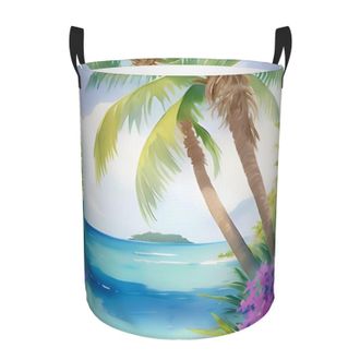 Generic Aquarell Einer Palme Korb W&auml;sche Rund W&auml;schek&ouml;rbe Stehender W&auml;schebeh&auml;lter F&uuml;r Kleidung Schlafzimmer Kuscheltier