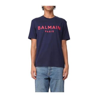 Balmain Baumwoll-T-Shirt mit Logo - - Tops - Herren - Blau - S