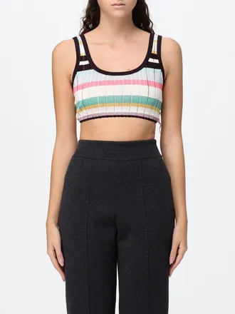 Alaia Top court ray&eacute; en maille de viscose stretch avec encolure carr&eacute;e