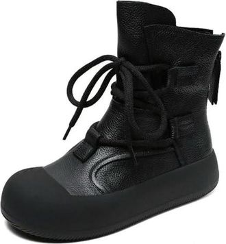 Generic QXDZSW Bottines romaines r&eacute;tro pour femme avec fermeture &eacute;clair &agrave; plateforme &eacute;paisse dans le dos confortables et tendance d&eacute;contract&eacute;es, Noir sans pel