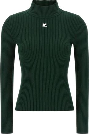 Courr&egrave;ges Sweater Mockneck C&ocirc;te R&eacute;&eacute;dition - Femme - Pulls - Vert - Taille: 36 FR