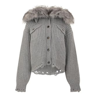 Blumarine Cardigan mit Pelzkragen - - Knitwear - Damen - Grau - M