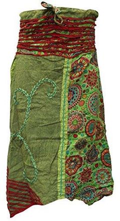 Shopoholic Fashion Jupe longue brod&eacute;e faite &agrave; la main pour femme avec motif floral hippie, Vert, Taille unique