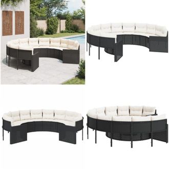 vidaXL Gartensofa mit Kissen Rund Schwarz Poly-Rattan - Outdoor-Sofa - Gartensofa - Rundes Sofa - Lounge Set - Poolparty - Home & Living