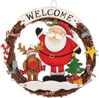 Com-Four Couronne de No&euml;l tress&eacute;e - Couronne de Porte Welcome pour No&euml;l - D&eacute;coration de No&euml;l &agrave; Suspendre - Couronne en Bois env. &Oslash; 30 cm (P&egrave;re No&euml;l - L)