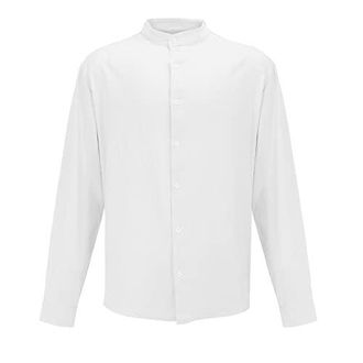 Generic Chemise en lin pour homme - Chemise en lin pour homme - Coupe ajust&eacute;e - Coupe ajust&eacute;e - Blanc - Polo blanc - Col en V - Haut long pour homme, blanc, 3