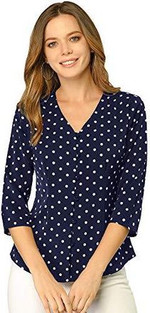 Allegra K Chemise à col en V pour femme - Manches 3/4 - Boutonnée sur le devant - Vintage, noir foncé, 48