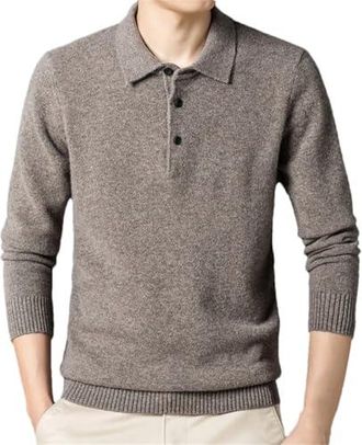 Generic Pull en laine à col polo pour homme Couleur unie, Fleur marron gris, XXL