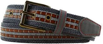 TigerTie Ceinture en tissu avec boucle en acier inoxydable et applications en cuir v&eacute;ritable - Largeur de la ceinture : 35 mm. - Gris - 110 cm tour de taille (