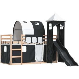 vidaXL Vidaxl - Lit superpos&eacute; avec toboggan et rideaux blanc et noir 90x190 cm