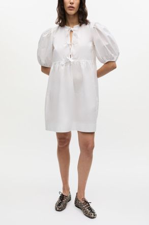 Ganni wei&szlig; Wei&szlig;es Minikleid aus Baumwollpopeline mit Bindeb&auml;ndern Bio-Baumwolle - Gr&ouml;&szlig;e 32
