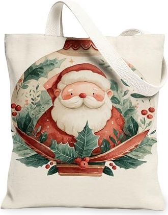 Generic Sacs fourre-tout en toile de No&euml;l, motif P&egrave;re No&euml;l, sacs de courses r&eacute;utilisables, mignons, festifs, l&eacute;gers et lavables, toile pour cadeaux, voyage, &eacute;