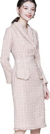 Generic Robe en tweed rose pour femme - Robe de printemps et dautomne - Manches longues - Robe moulante une pièce, Pnnrk, M