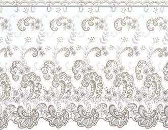 Plauener Spitze by Modespitze, Store Bistro Gardine Tüllgardine Florentiner Scheibengardine mit Stangendurchzug, hochwertige Stickerei, Höhe 57 cm, Breite 178 cm, Cre