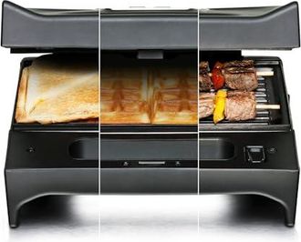 Rommelsbacher Multi Toast & Grill SWG 700 Max - 3 antihaftbeschichtete Wechselplatten für Sandwiches, Belgische Waffeln, Gegrilltes, 700 Watt, schwarz/edelstahl