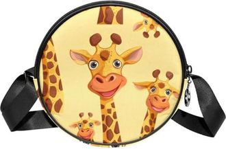 Generic Petit sac &agrave; bandouli&egrave;re rond pour femme, girafes avec fermeture &eacute;clair, bretelles r&eacute;glables, sac &agrave; main rond d&eacute;contract&eacute; pour femmes et filles