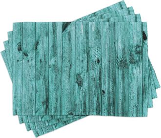 Abakuhaus Türkis Platzmatten, Antik Holz Textur, Waschbare Stoff Esszimmer Küche Tischdekorations Digitaldruck, Kadett Blau