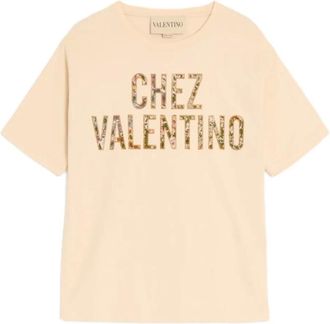 Valentino Garavani Femme, Tops, Beige, Taille: 40 FR T-shirt en coton brod&eacute;