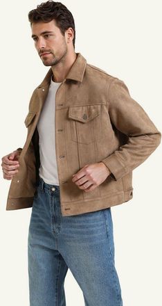 FS Collection Lederimitatjacke Herren Kunstlederjacke in Tannin mit Knopfleiste & Taschen