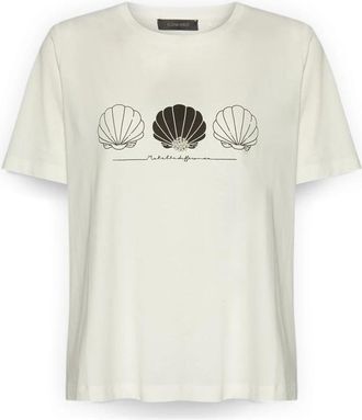 Elena Miro Femme, Tops, Blanc, Taille: 48 FR T-shirt imprim&eacute; en coton avec perles