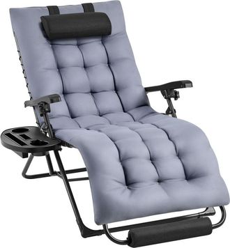 Yaheetech Yaheetech Fauteuil de Jardin Z&eacute;ro Gravit&eacute; Extensible avec Coussin Chaise Longue Pliable Ext&eacute;rieur avec Oreiller Plateau 74,5 cm Large Gris Fonc&eacute;