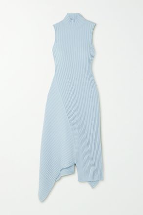 Stella McCartney Asymmetrisches Kleid Aus Gerippter Biobaumwolle Mit Stehkragen - Blau