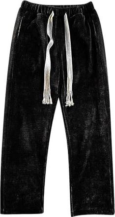 Generic Pantalon de jogging pour homme - Noir - Droit - Pantalon de jogging en velours c&ocirc;tel&eacute; - Taille moyenne - Pantalon de sport - Jambes larges - Pantalon 