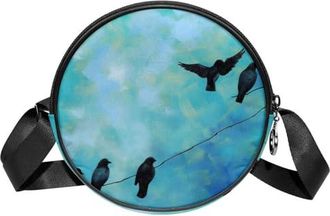 Generic Sac &agrave; bandouli&egrave;re rond pour femme, petit sac &agrave; bandouli&egrave;re motif oiseaux avec fermeture &eacute;clair, bretelles r&eacute;glables, sac &agrave; main rond d&eacute;contract&eacute; pour 