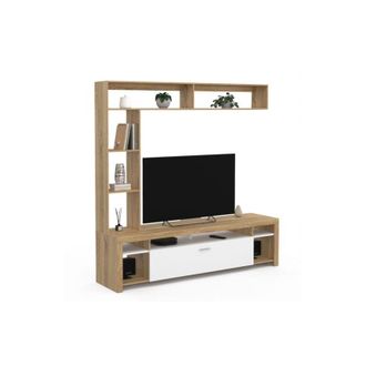 IDMarket Idmarket - Ensemble meuble tv et &eacute;tag&egrave;res 170 cm malo bois et placard blanc