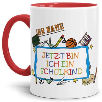 Tassendruck Einschulungs-Tasse Jetzt bin ich ein Schulkind - ABC-Sch&uuml;tze/Schule/Kind / 1. Klasse/Geschenk zur Einschulung/Schul-klasse/Personalisiert/mit Name/Inn